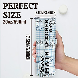 Onebttl Math Teacher Gift for Women Men, 20oz Stainless Tumblers with Lid and Straw, Math Teacher Gifts for Christmas, Birthday, Teacher Appreciation Day, Thanksgiving - Best Math Teacher Ever - White