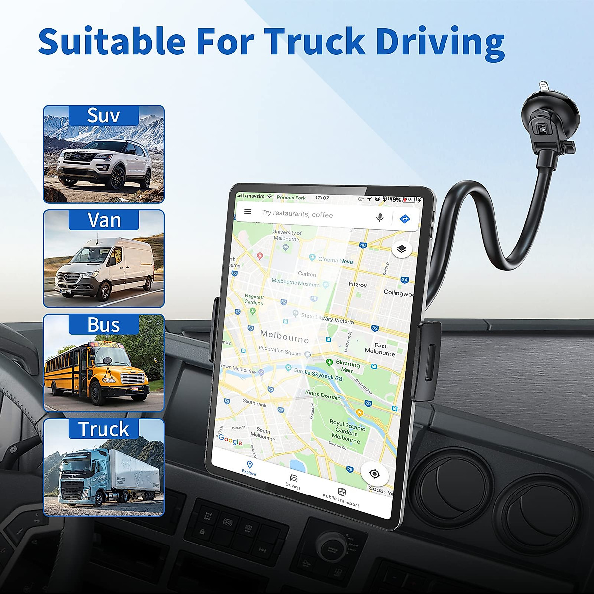 APPS2Car iPad Car Mount, 360 Degree Rotation, Suction Cup, Compatible with 9.7-10.5 Inch Tablets and Phones