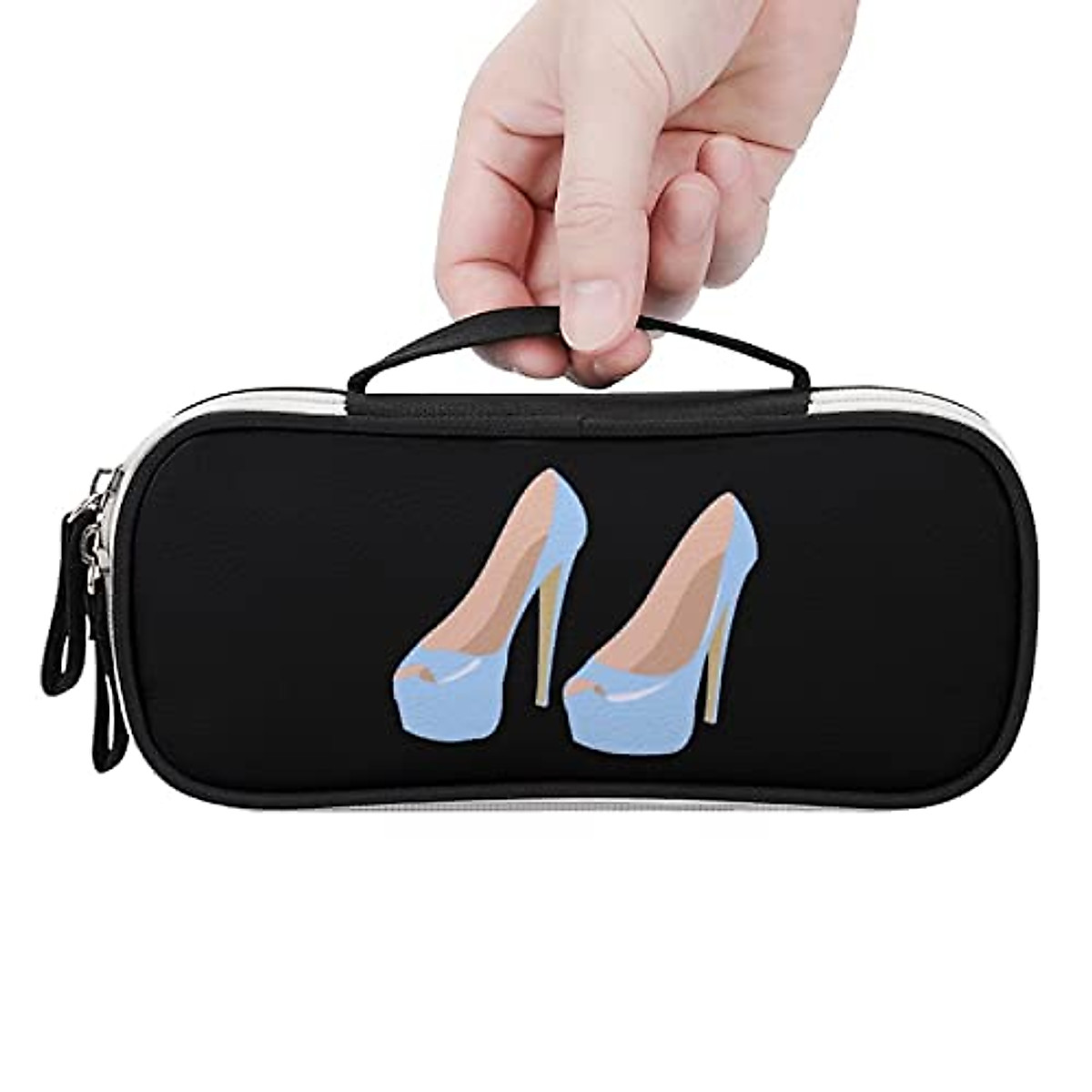 High Heel Printed Pencil Case Bag Stationery Pouch with Handle Portable Makeup Bag Desk Organizer