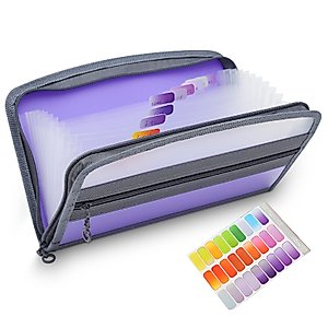NAFY Small Accordion File Organizer, A5 Check Size 13 Pockets Coupon Receipt Holder Organizer with Zipper, 11X7 Inches Accordion Expanding Folder Wallet for Coupon, Receipt, Bills, Cash(Lavender)