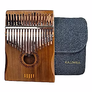 Harmonyx Kalimba 17 key Thumb Piano w Engraved Notes - hand piano complete kit with soft case, well tuned, ideal set for self, children and adults (Round Hole, Walnut)