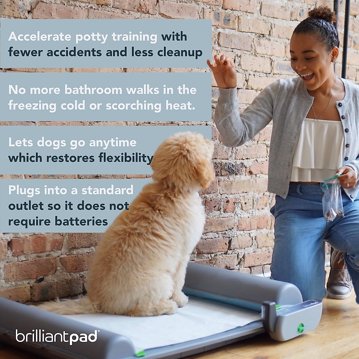 BrilliantPad Smart WiFi Enabled Indoor Dog Potty, Self-Cleaning Machine for Puppies & Small Dogs, Apple & Android Compatible App, Automatic Advancing Training Pad Roll Included