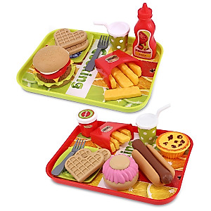 Mozlly Kitchen Food Playset - Cute Fast Food Playset with Trays, Plates, Fork, Soda Cup - Deluxe Fast Food Toy Set for Kids for Pretend Play Snack Parties, and Birthday Surprise Gift Play Food Set