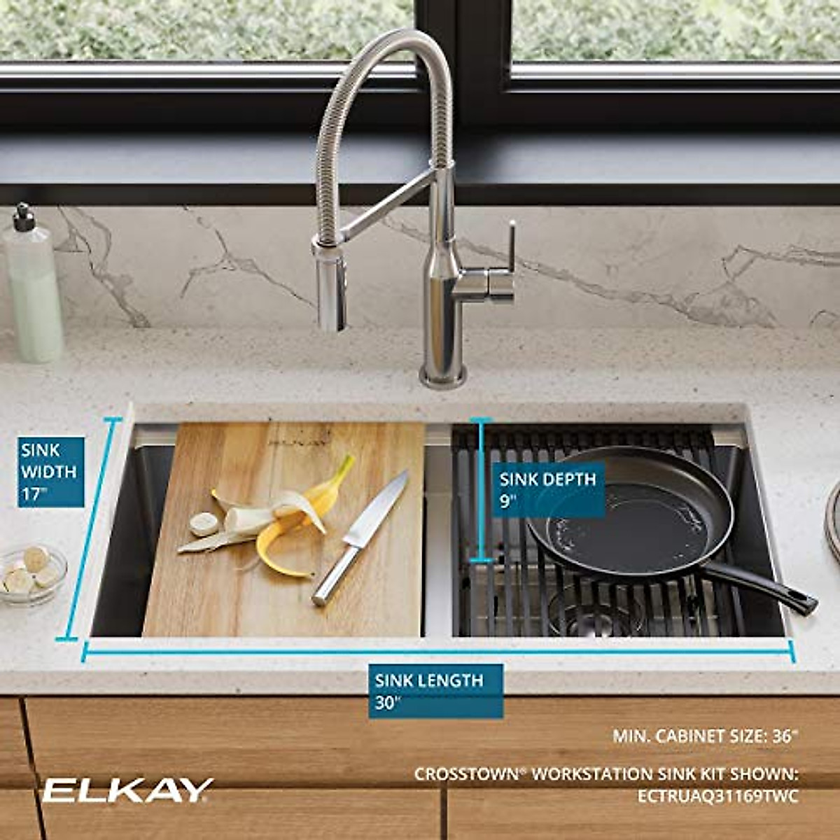 Elkay Crosstown 16 Gauge Workstation Stainless Steel, 31-1/2" x 18-1/2" x 9" Equal Double Bowl Sink Kit with Aqua Divide