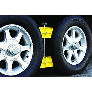 Camco Large RV Wheel Stop | Fits 26 to 30-inch Diameter Tires and Tire Spacing from 3 ½ to 5 ½-inches | Yellow (44622)