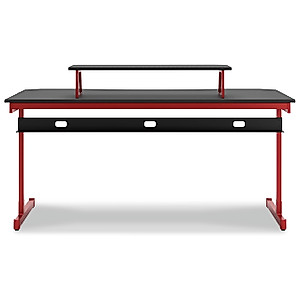 Signature Design by Ashley Lynxtyn Contemporary 63" Home Office Desk with Raised Monitor Stand, Red & Black