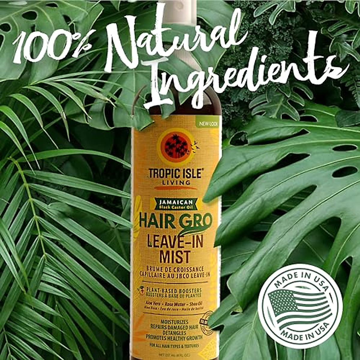 Tropic Isle Living Jamaican Black Castor Oil Daily Hair Gro Leave-in Conditioning Mist & Detangler 8oz | Paraben & Sulfate FREE | All Hair Types | Restores Moisture & Gently Detangles