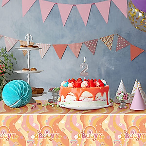 Tiamon 3 Pieces Rainbow Plastic Groovy Tablecloths Retro Hippie Table Covers for Rectangle Table, Disposable Daisy Flower Rainbow Party Decorations for 60s 70s Boho Themed Birthday Carnival Party