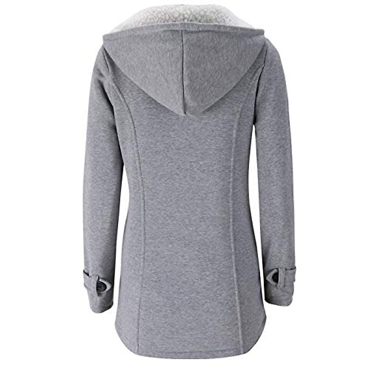 JiangWu Womens Fashion Horn Button Fleece Thicken Coat with Hood Winter Warm Jacket (Large, Light-gray)