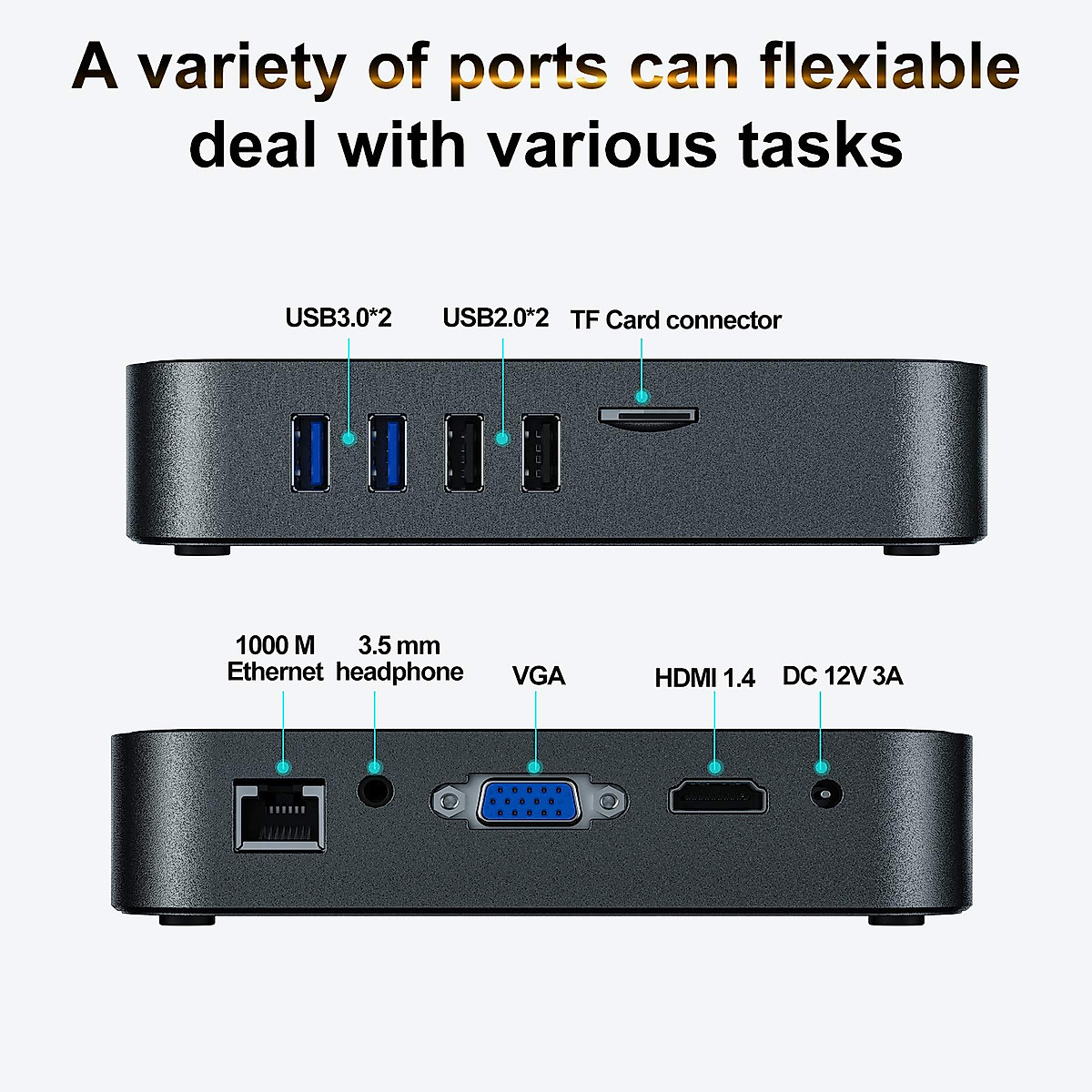 4K Mini PC 8GB RAM 128GB EMMC Windows 10 Pro, Intel Celeron J3455 Processor (Up to 2.3GHz) Mini Desktop Computer with BT 5.0, 2.4G+5G Dual Band WiFi, HDMI/VGA, LAN 1000M Gigabit Ethernet