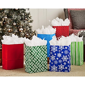 Hallmark 13" Large Gift Bag Assortment, Holiday Icons (12 Paper Gift Bags in Assorted Designs for Hanukkah or Christmas | Stripes, Polka Dots, Snowflakes, Christmas Trees)