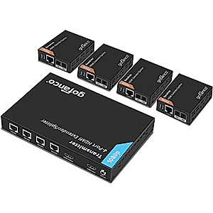 gofanco Prophecy 1080p 1x4 HDMI Extender Splitter Over Cat5e/Cat6/Cat7 Ethernet Cable with HDMI Loopout - Up to 50m/165ft - EDID Management, Bi-Directional IR Control, 1 in 4 Out (HDExt4P-Pro)