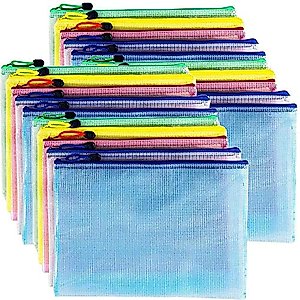 AUSTARK 20Pcs Board Games Storage Bags, PVC Mesh Zipper Pouches, Zippered File Bags, Plastic Waterproof Storage Bags for Office School Home Travel Cosmetic (B4 Size 15 x 11 Inches, Multicolored)