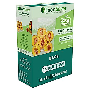 FoodSaver Vacuum Sealer Machine, Black & Vacuum Sealer Bags for Airtight Food Storage and Sous Vide, 1 Quart Precut Bags (44 Count) & 1-Quart Precut Vacuum Seal Bags, 20 Count