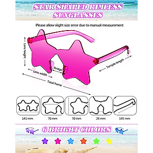6 Pairs Star Shaped Rimless Sunglasses Neon Glasses Colored Transparent Neon Accessories for Halloween Women Men Party(Bright Color)