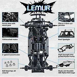 MQ & KUN FMS FCX24 1/24 Lemur RTR, 4x4 Brushed RC Buggy 8KPH+ RC Monster Baja Truck All-Terrain Off-Road RC Rock Crawler for Adults Included LED Headlight, Battery, 2.4Ghz Remote Control(Green)
