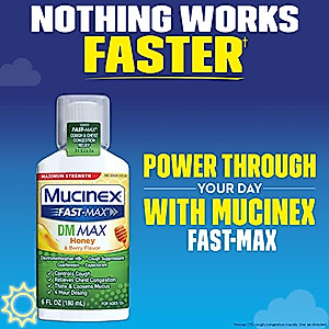 Mucinex Fast-Max Maximum Strength DM MAX, Symptom Relief, Cough Suppressant and Expectorant, Honey & Berry Flavor, 6 FL OZ