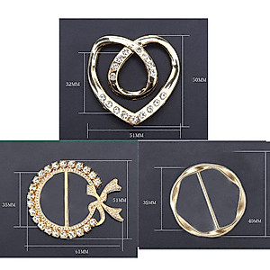 3 Pack Alloy T Shirt Clips Rhinestone Scarf Pearl Clip Buckles 1.9 Inch Round T-shirt Silk Scarves Clothes Waist Tie Decoration Accessories for Women Lady Girls