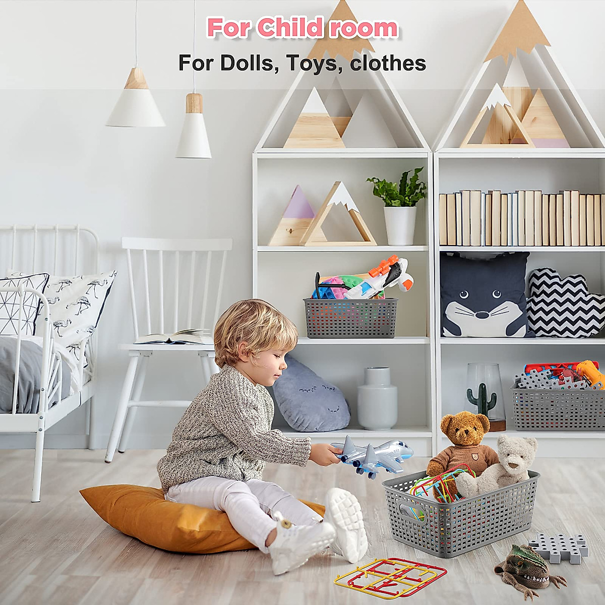 EOENVIVS Storage Bins with Lids 8 Packs Small Plastic Storage Basket Organizer Bins Pantry Organization and Storage Container for Organizing Shelves Desktop Closet Playroom Classroom Office, Grey