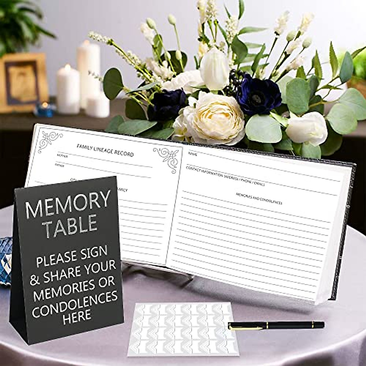 LotFancy Funeral Guest Book, in Loving Memory Memorial Service Guest Book, 130 Pages, Space for Name, Address, Memories, Hardcover, with Black Pen and Table Sign
