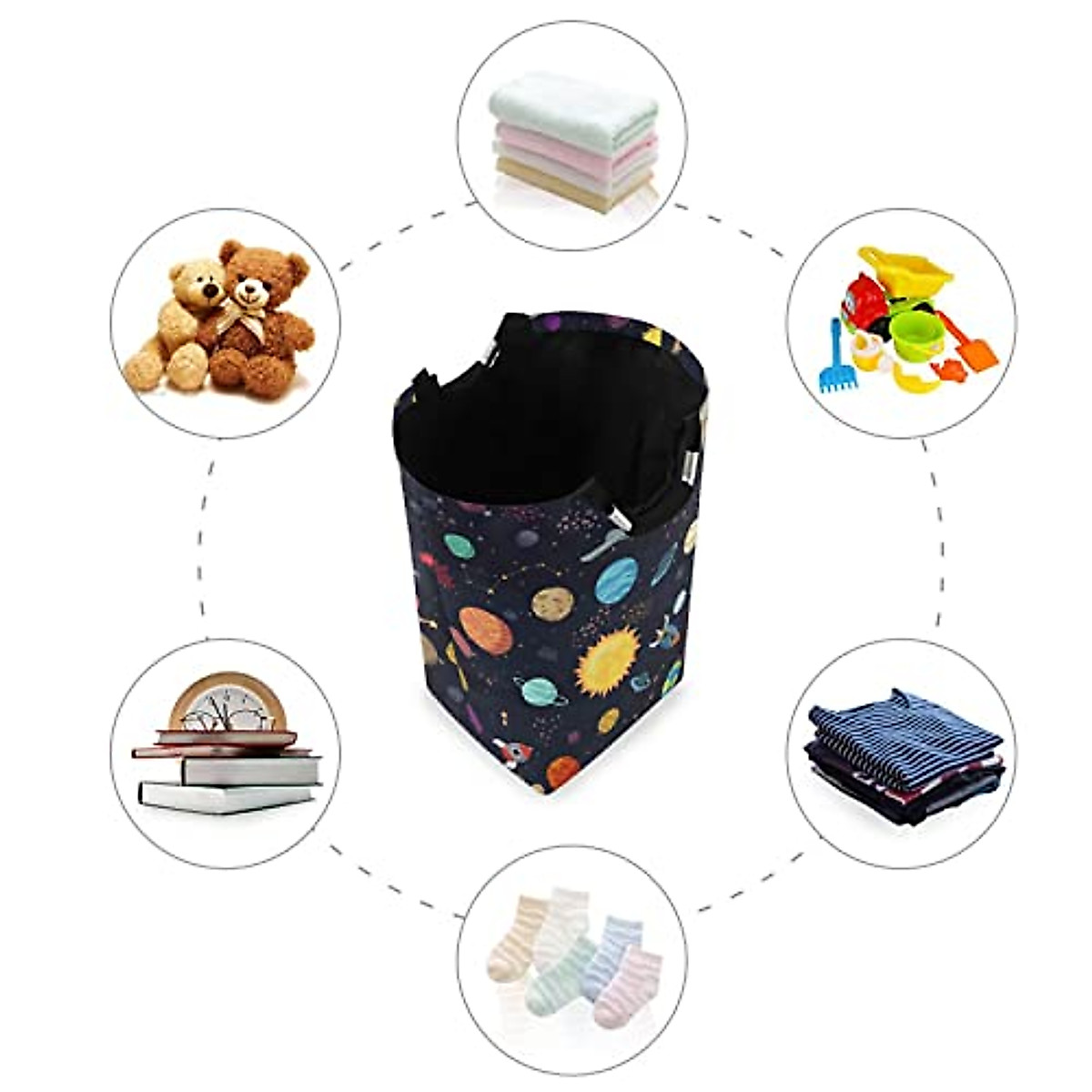 One Bear Carton Space Spaceships Laundry Basket Foldable Large Laundry Hamper Bucket with Handles Collapsible Nursery Storage Bin for Kids Clothes Toy