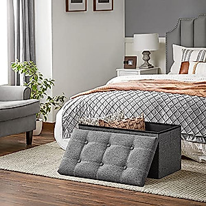 SONGMICS Ottoman Storage Bench, 21 Gal. Folding Chest with Breathable Linen-Look Fabric, Holds 660 lb, for Entryway, Living Room, Bedroom, Dark Gray ULSF001G01