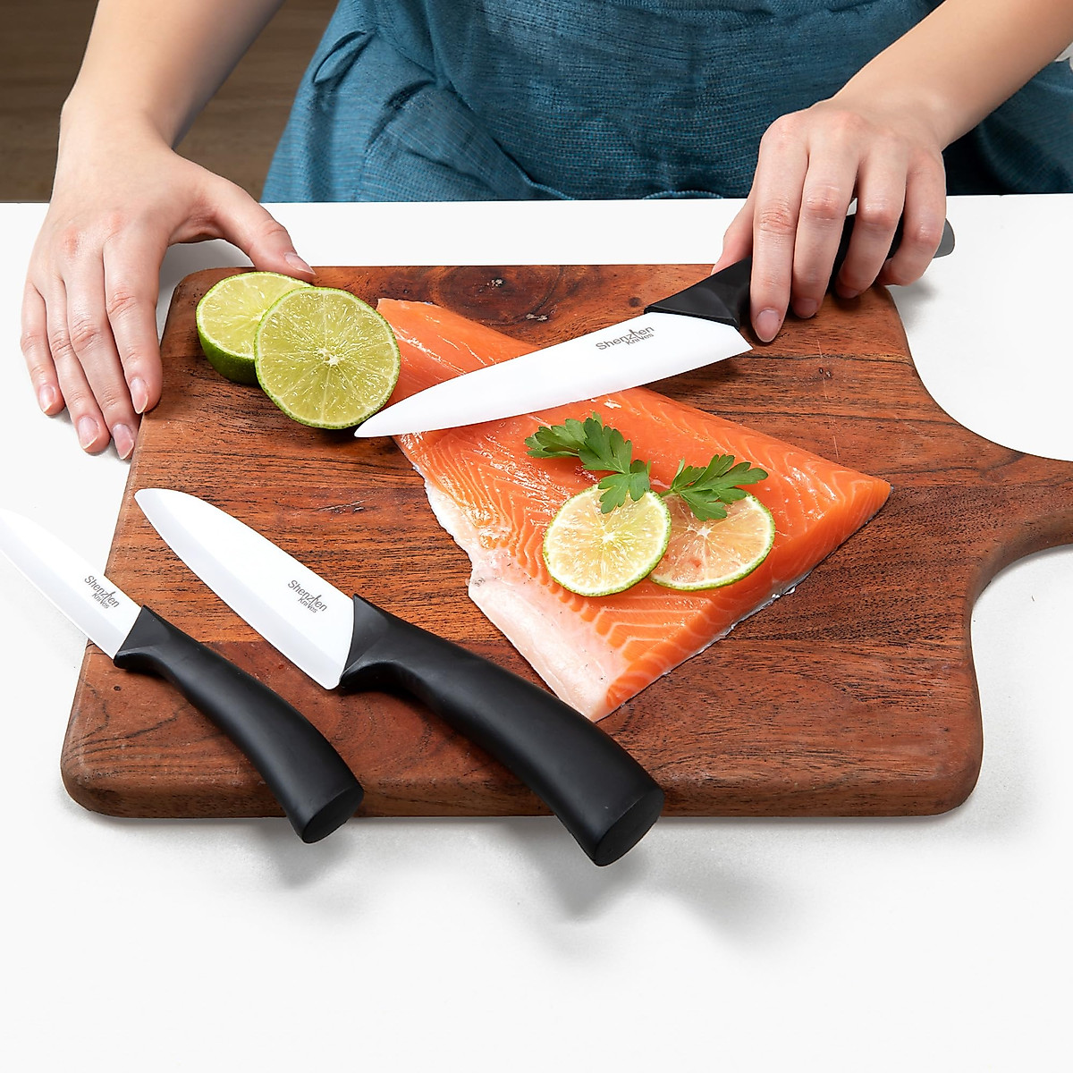 3-Piece Ceramic Knife Set by Shenzhen Knives: 6" Chef's Knife, 5" Slicing Knife, and 4" Paring Knife Set