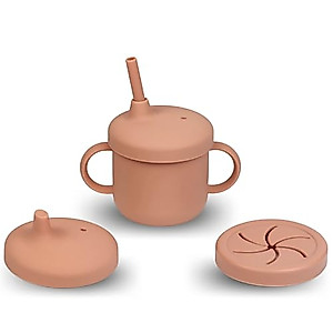Silleebee Silicone 5-in-1 Toddler Open Training Cup | 3 Interchangeable Lids with Straw and Handles | Sippy and Snack Option for Babies | Infant 6 mos+