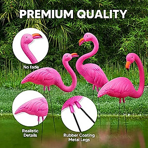 JOYIN 3 Pack Large Pink Flamingo Yard Decorations, Medium Plastic Lawn Flamingos Ornament Stakes, Flamingo Party Decor with Rubber Coating Metal Legs for Yard, Garden, Luau Party Gift (11in x 20in)