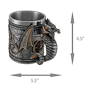 Zeckos Steampunk Geared Dragon Stainless Steel Lined Silvered Tankard