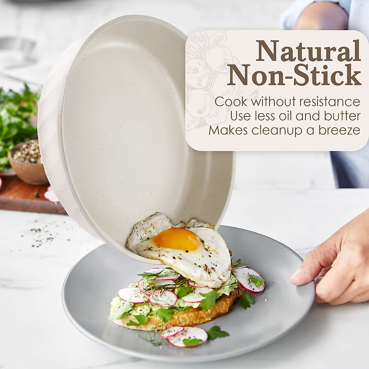 YIIFEEO Non-stick Frying Pans - Beige Nonstick Frying Pan Set Egg Omelette Pans for Cooking Set, Healthy Granite Skillet Set Kitchen Induction Cookware Chef's Pan Christmas Gift, 8", 9.5" &11"