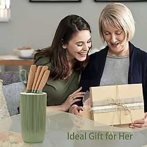 Kitchen Block Knife Sets, 6-Pieces Green Chef Knife Set with Removable Round Block, Non-stick & Non-slip Stainless Steel Sharp Knife Set for Restaurant Home Cooking, Gifts for Mom Wife Girl (Green)