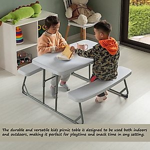 Gardenised Foldable White Kids' Picnic Table Bench Outdoor Portable Children's Backyard Table, Crafting, Dining, and Playtime Patio Table