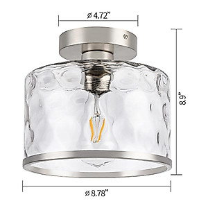 Zlepmlla Modern Semi Flush Mount Ceiling Light Industrial Clear Hammered Glass Lampshade Farmhouse close to ceiling lights fixtures in Satin Nickel for Hallway Kitchen Bathroom Bedroom