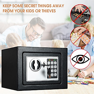 Fireproof Small Safe Box for Money, 0.23 Cu ft Mini Fireproof Safe with Combination Lock, Digital Safe for Kids Home Hotels Business (black)
