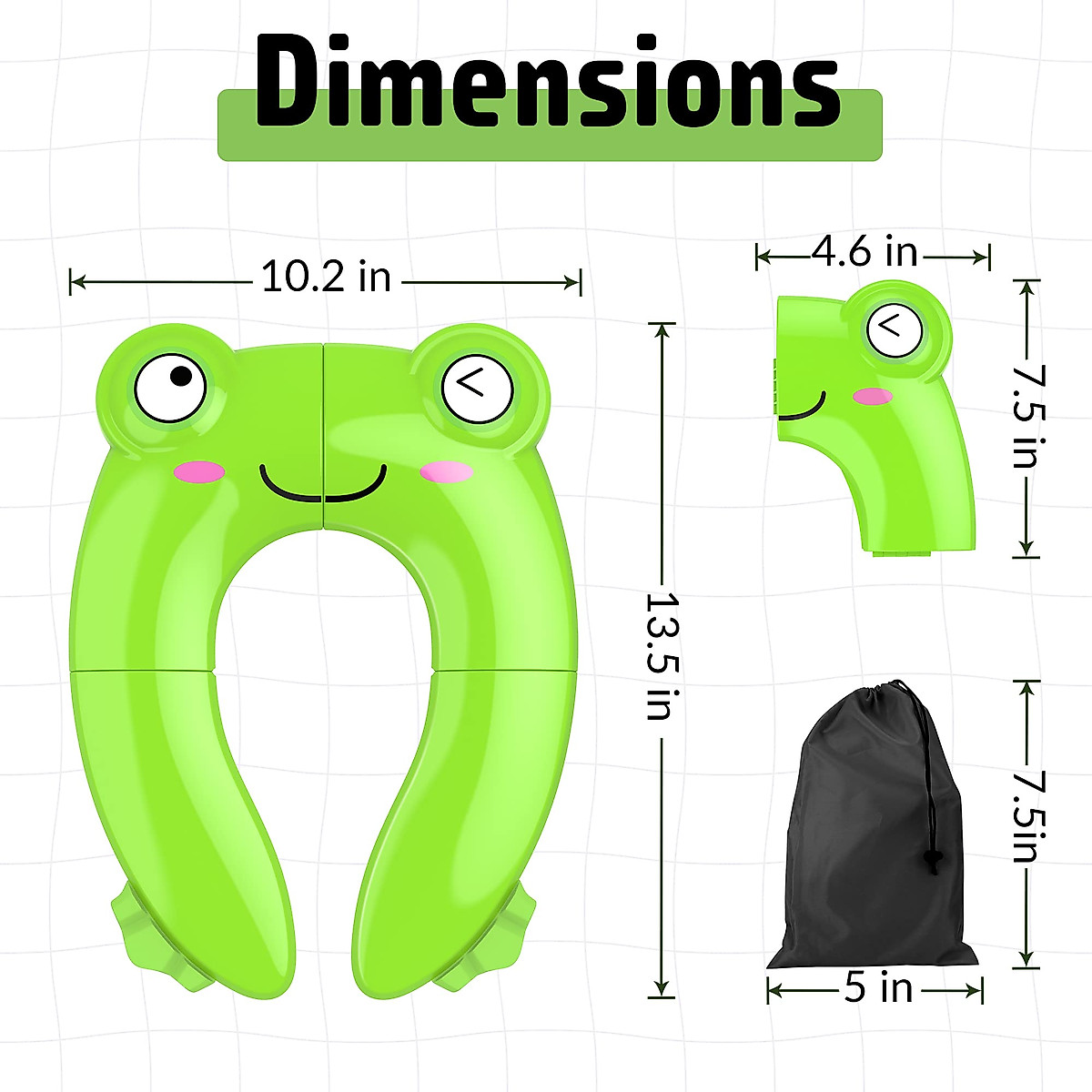 Portable Potty Seat for Toddler Travel - Foldable Non-Slip Potty Training Toilet Seat Cover for Boys Girls, Baby Kids with Drawstring Bag (Green Frog)