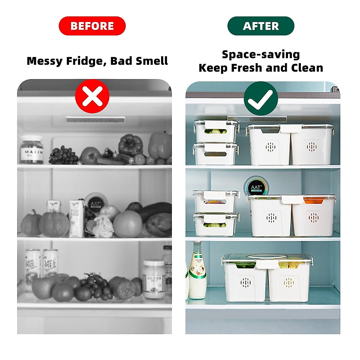 Fruit Storage Containers for Fridge with Lids & Handle, Airtight Fruit Organizer for Refrigerator with 4 Removable Colanders Stackable Fresh Produce Containers for Fridge for Vegetables(White)
