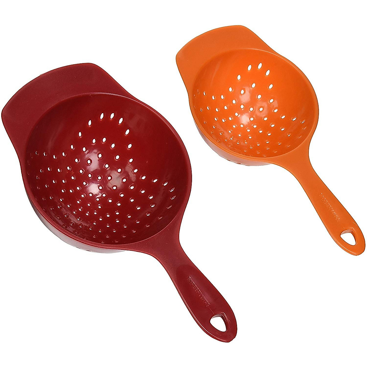 Brandobay Mini Colanders Set 2 Plastic Pack Kitchen Mesh Food Strainers Colander Handles Red Lime Green 6.5 and 7.5 Inch Strainer For Pasta Vegetables and Fruits
