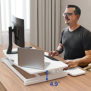 JYLH JOYSEEKER Standing Desk Converter 30 Inches Sit Stand Desk Riser, Height Adjustable Sit Stand Desktop Riser Workstation for Home Office with Keyboard Tray for Laptop, White