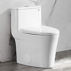 DeerValley DV-1F52807 Symmetry One Piece Toilet Elongated, Small Toilet Compact Modern One Piece Toilet with Soft Close Toilet Seat Ceramic Glossy White Toilets Single Flush for Small Bathroom Space