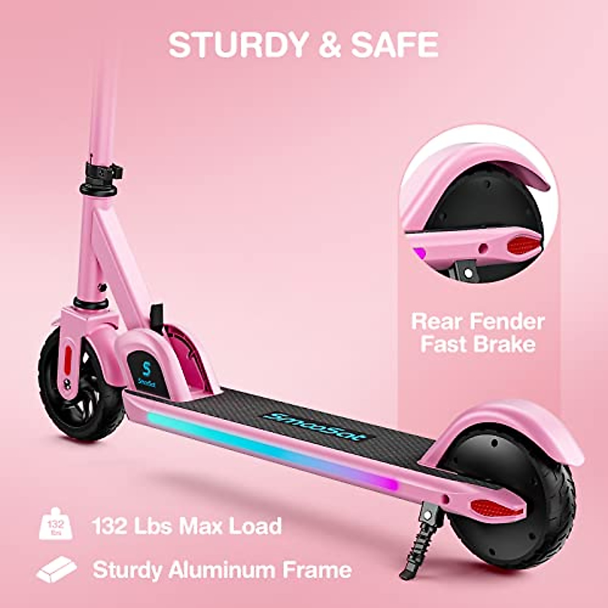 SmooSat Pro Electric Scooter for Kids, Colorful Rainbow Light, LED Display, Adjustable Speeds and Heights, Foldable E-Scooter for Ages 8 and Up