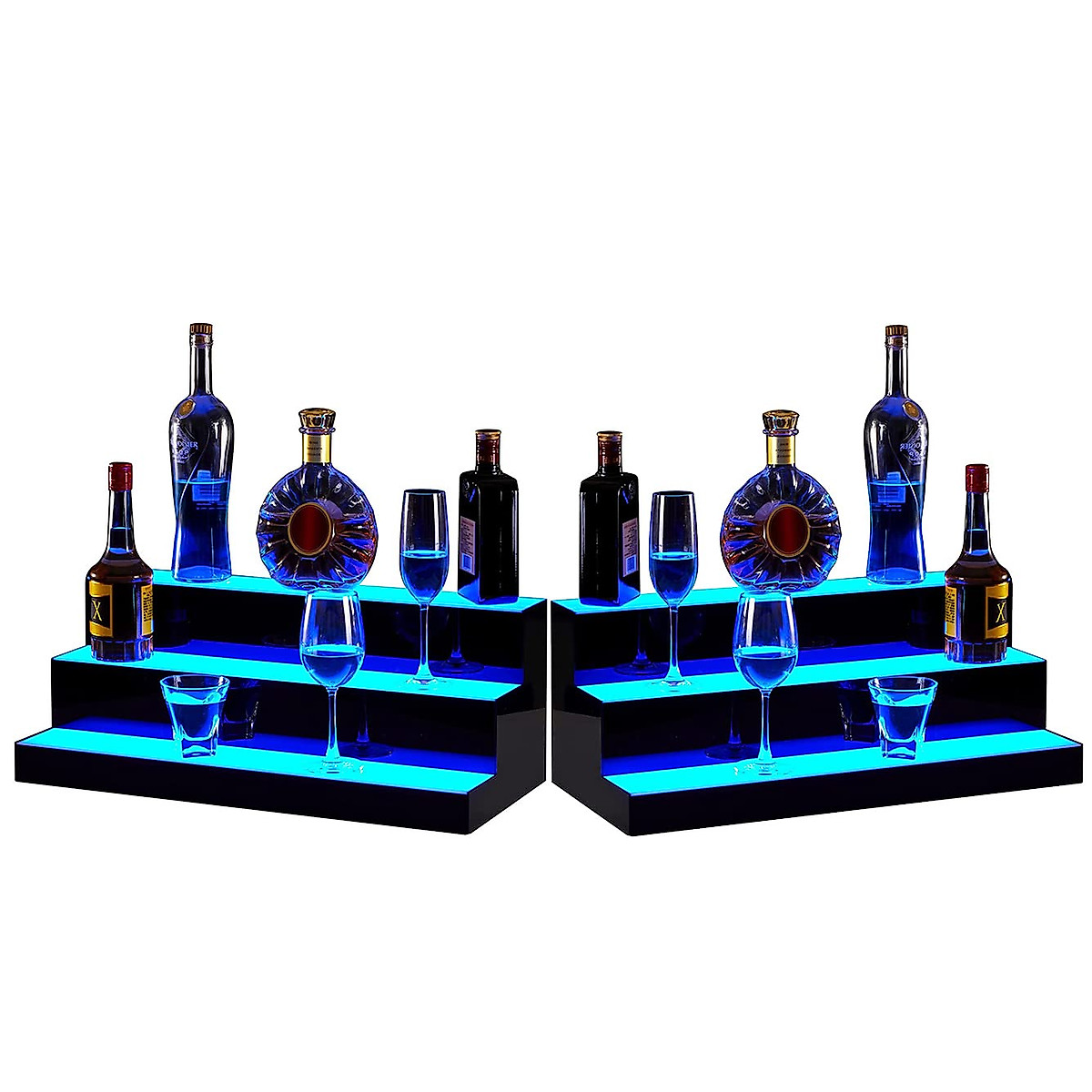 2 Pack LED Lighted Liquor Bottle Display Shelf,24-inch LED Bar Shelves for Liquor, 3-Step Lighted Liquor Bottle Shelf for Home/Commercial Bar, Acrylic Lighted Bottle Display with Remote & App Control
