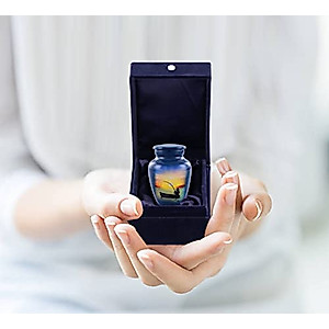 Immortal Memories Fishing Keepsake Urn - Keeksake Cremation for Ashes Token Hand Painted Mini Memorial Sharing with Velvet Case & Bag (Keepsake), Sky Blue