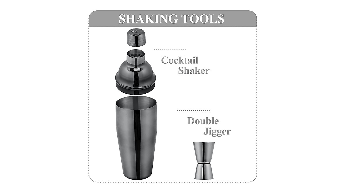 VG Cocktail Shaker Set - 15-Piece Mixology Bar Tool Kit