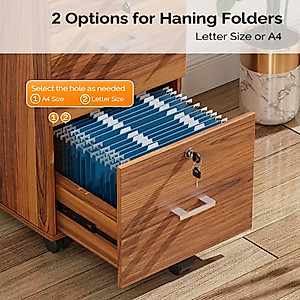 VINGLI 2-Drawer Rolling File Cabinet with Lock, Wood Mobile Filing Cabinet for Hanging Letter Size Filings Under Desk File Cabinet for Home Office, Assembly Required, Classic Walnut, 26.5" H