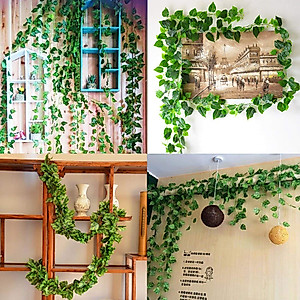 ZWYOQI 84 feet Artificial Vines Greenery Garland Fake Hanging Leaves Faux Foliage Plants for Wedding Party Garden Home Kitchen Office Wall Decorations (Scindapsus/12 Strands)