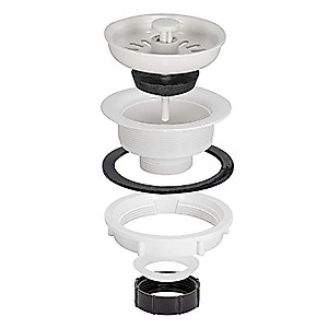 EZ-FLO 30006 Removable Kitchen Sink Basket Strainer Stopper Drain Assembly Kit, Economy White ABS Body, 3-1/2-inch to 4-inch Opening
