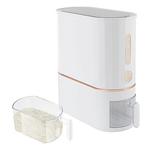 LOYALHEARTDY 22 Lbs Rice Dispenser with Airtight Locking Lid, Large Grain Container Storage with Lid Measuring Cylinder Moisture Proof Household Cereal Dispenser Bucket for Kitchen Soybean Corn
