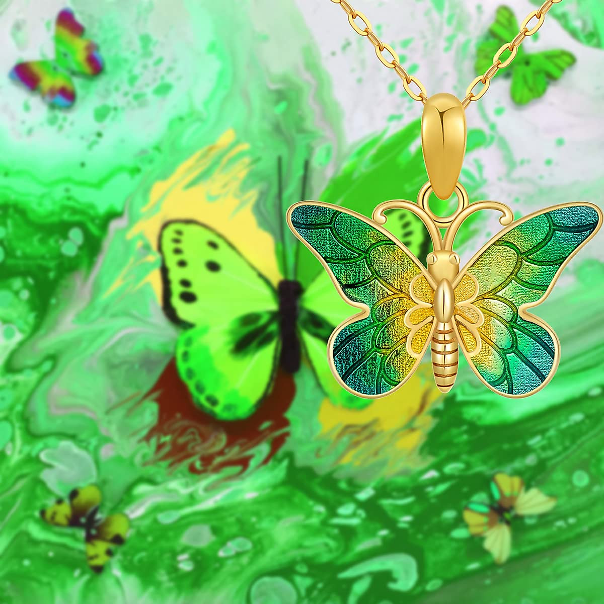 14k Solid Gold butterfly Pendant Necklaces for Women 2 Style Yellow Gold Jewelry Present for Wife Girlfriend Mother-8336