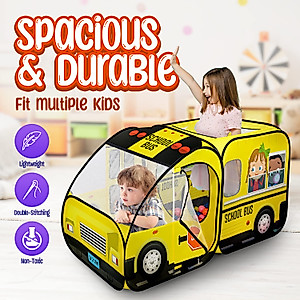 Kiddzery School Bus Pop Up Kids Play Tent - Tents with Sound Play Button for Toddler & Up - Girls and Boys Magic Wheels Bus for Indoor & Outdoor - Pretend Toy Playhouse - Playhouses for Toddlers